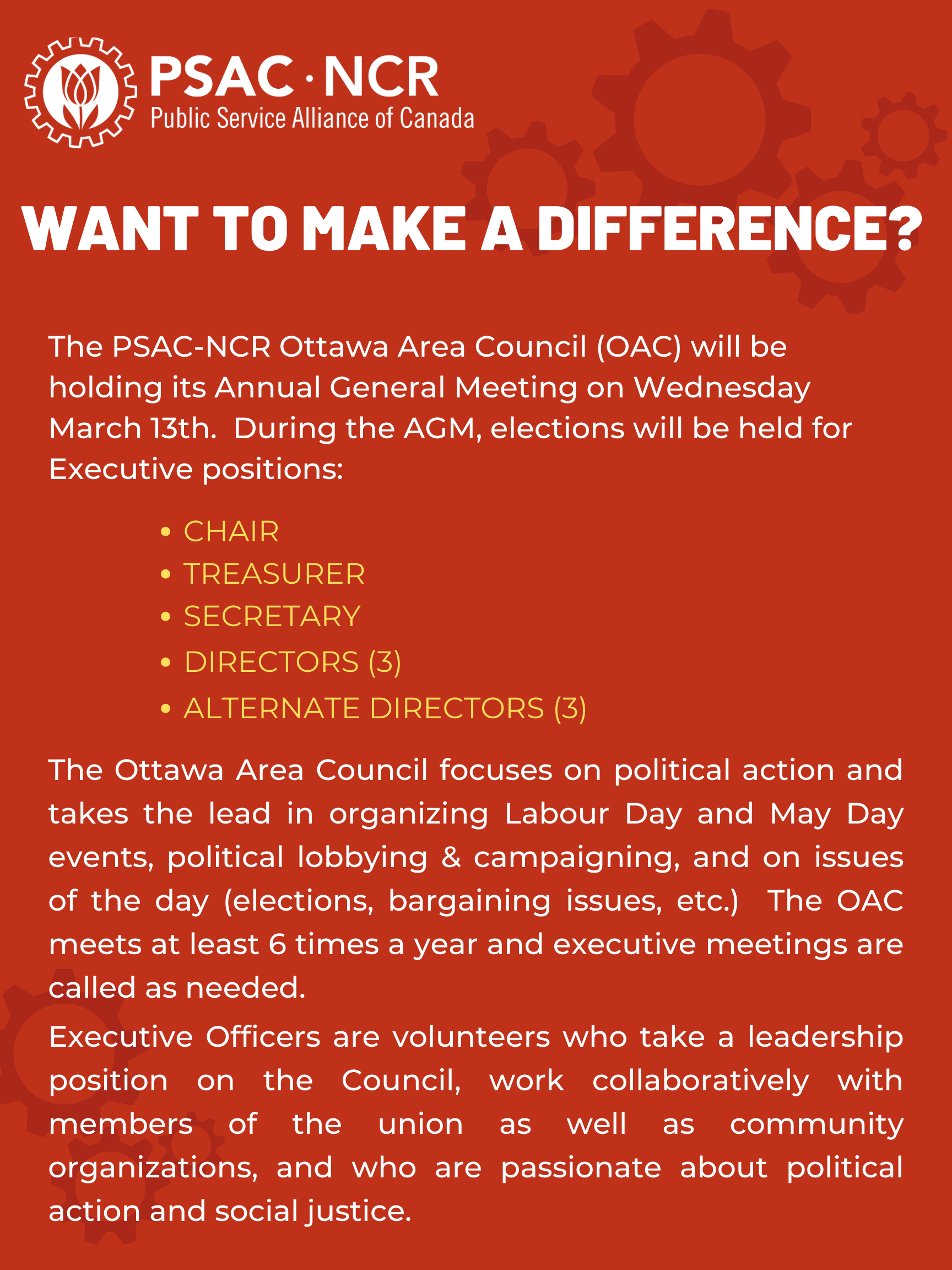 Ottawa Area Council (OAC) – AGM 2024 – Hybrid meeting – PSAC NCR
